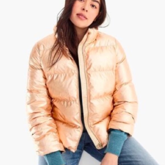 J. Crew | Jackets & Coats | J Crew Rose Gold Metallic Puffer Jacket ...